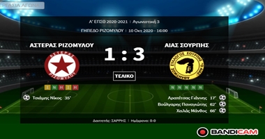 Α' ΕΠΣΘ: ΑΣΤΕΡΑΣ ΡΙΖΟΜΥΛΟΥ-ΑΙΑΣ ΣΟΥΡΠΗΣ 1-3 - SuperSports
