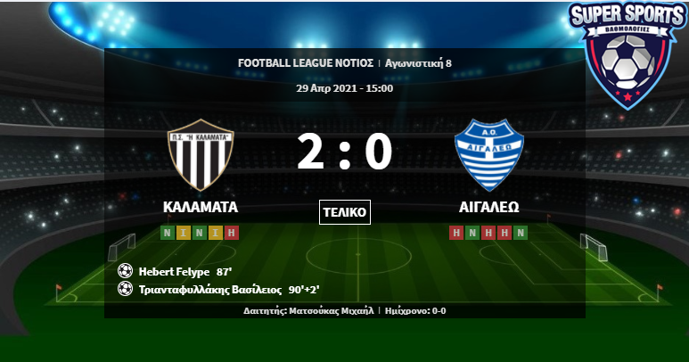 ΚΑΛΑΜΑΤΑ-ΑΙΓΑΛΕΩ 2-0 (ΣΤΑΤΙΣΤΙΚΑ) - SuperSports